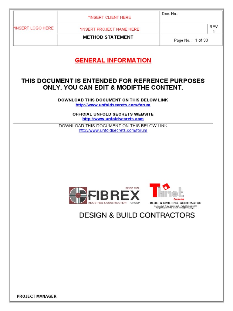 Method StatementTEMPLATE | PDF | Fiberglass | Pipe (Fluid Conveyance)