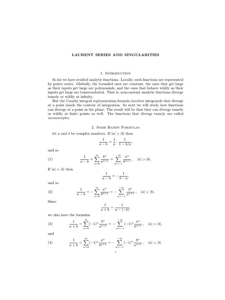 An Analysis Of Laurent Series Expansions And The Classification Of