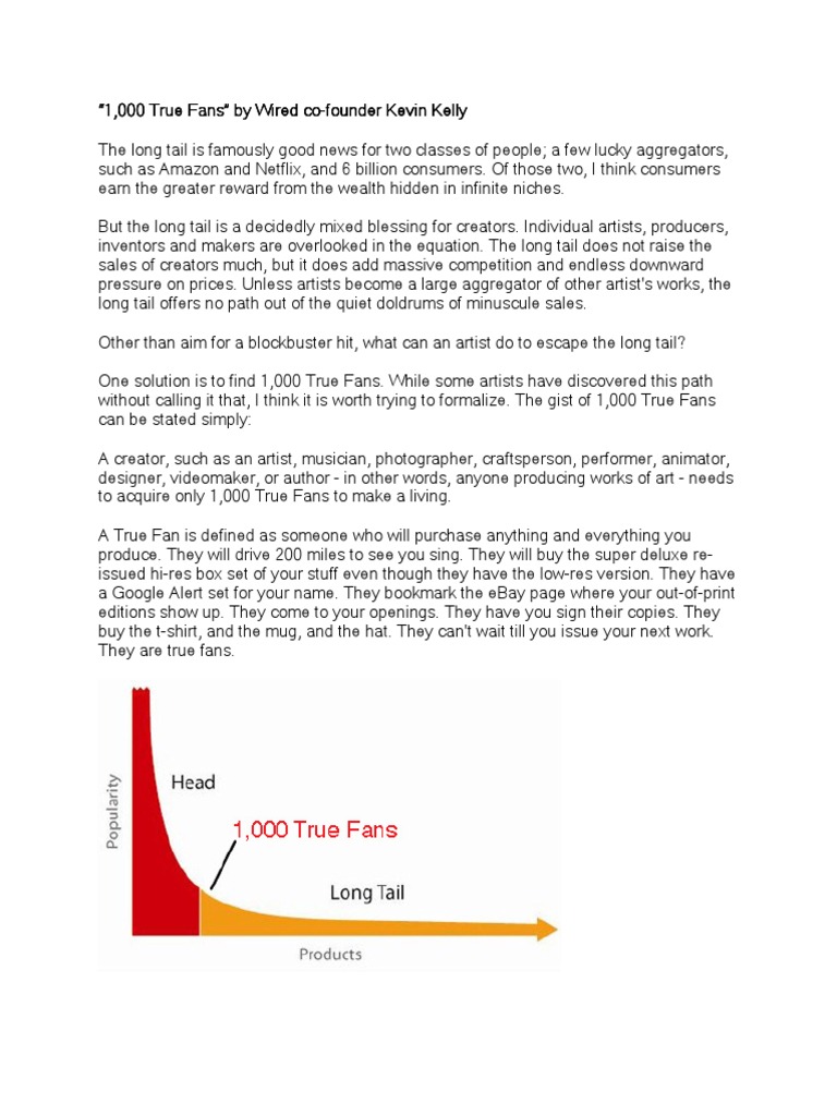 "1,000 True Fans" by Wired Co-Founder Kevin Kelly | PDF | Publishing ...
