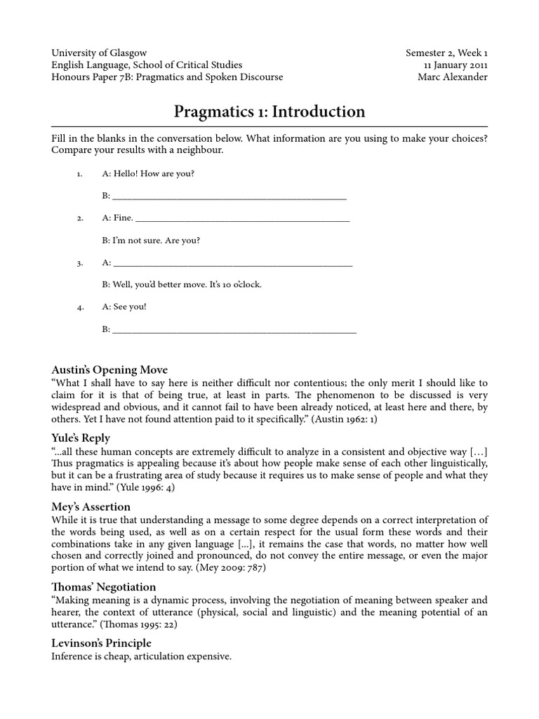 Pragmatics : Introduction: Austin's Opening Move | PDF | Oxford ...