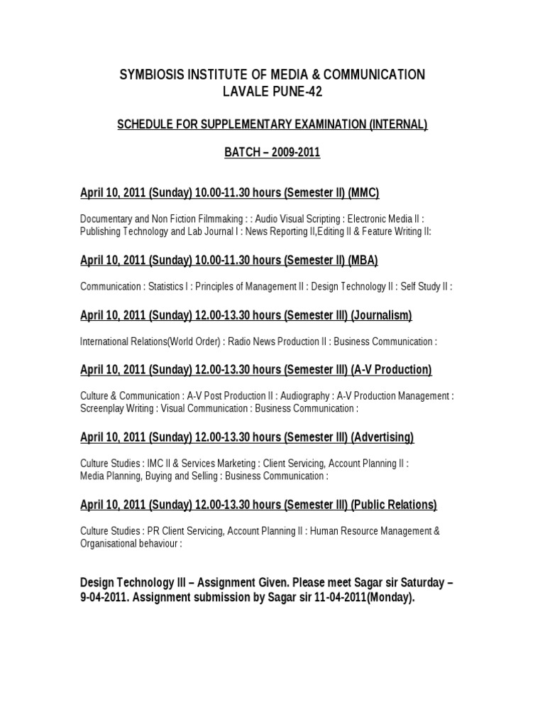 BT 2011 Schedule For Supplementary Examination April 11 | PDF | Social ...