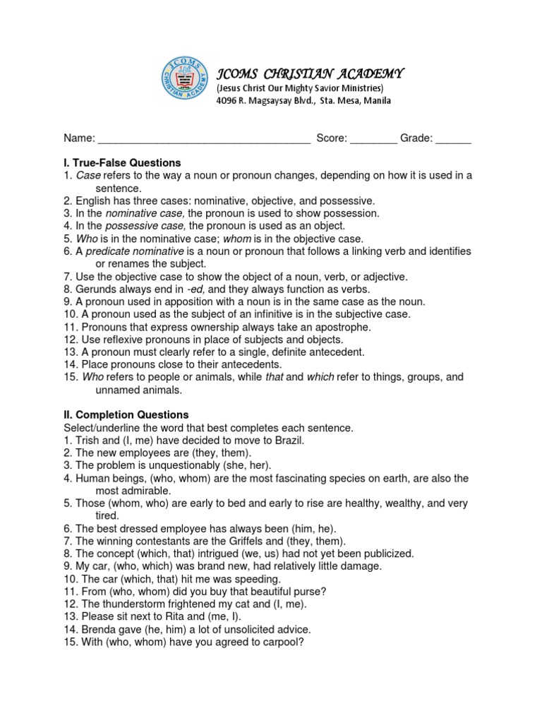 ALS English Test | Download Free PDF | Pronoun | Subject (Grammar)