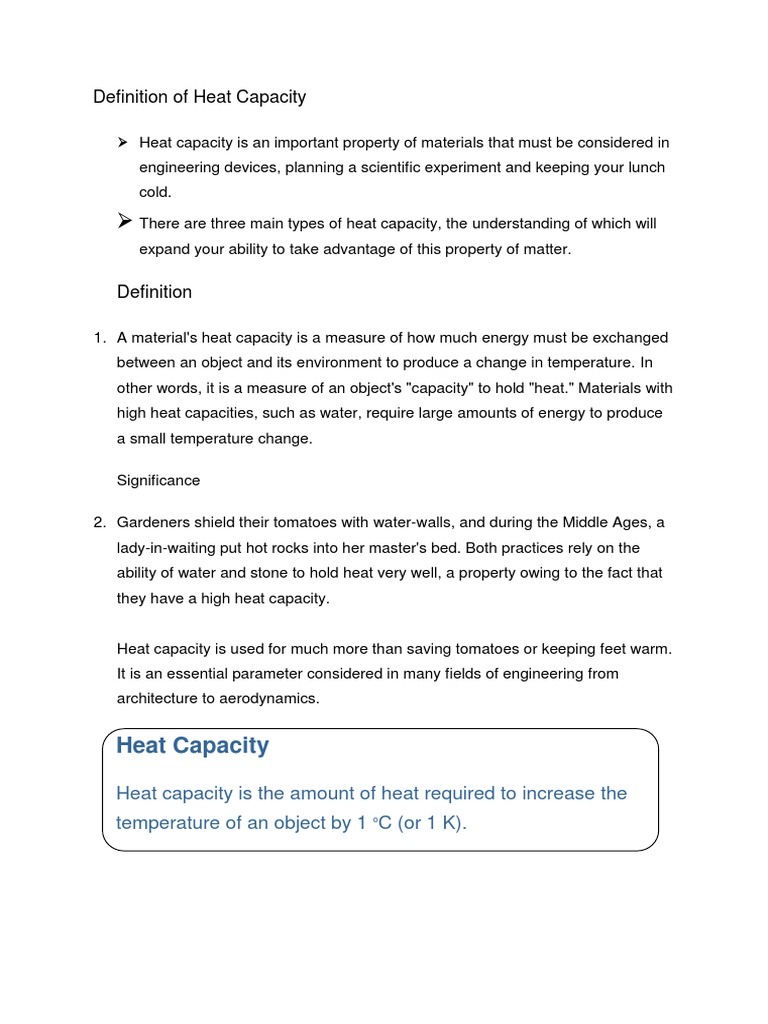 Definition of Heat Capacity | PDF | Heat Capacity | Evaporation