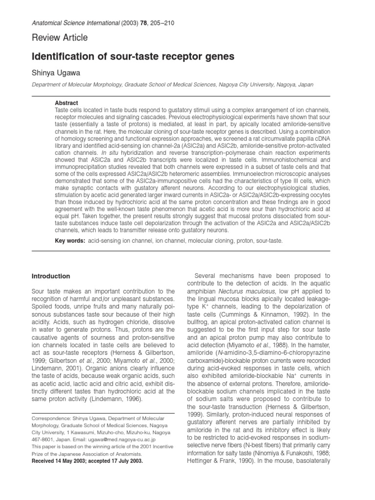 Identification of Sour-Taste Receptor Genes: Review Article | PDF ...