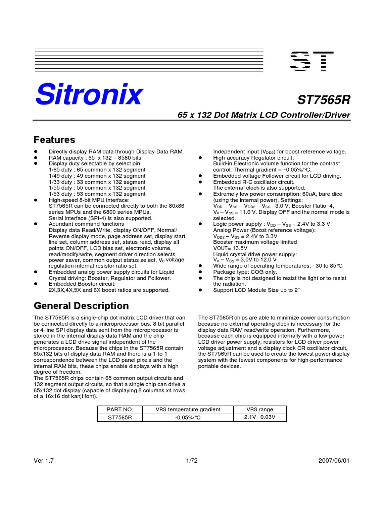 Sitronix ST7565R | PDF | Power Supply | Liquid Crystal Display