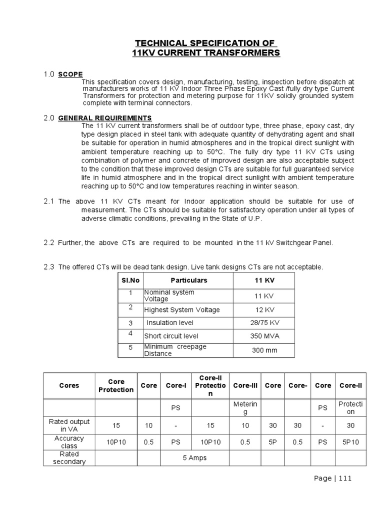 11KV Current Transformer Specifications | PDF | Transformer | Insulator ...