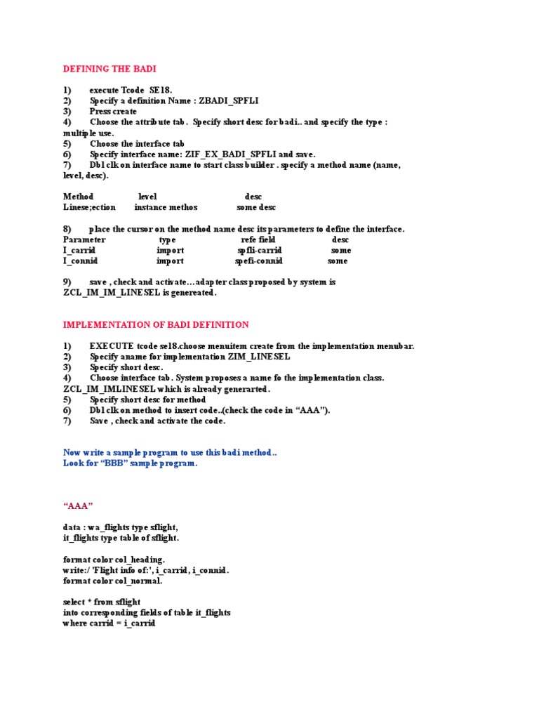 Simple Sap BADI Example | PDF | Method (Computer Programming) | Interface (Computing)