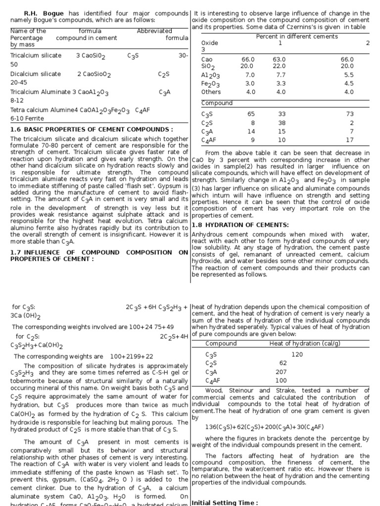 R.H. Bogue Has Identified Four Major Compounds | PDF | Concrete | Cement