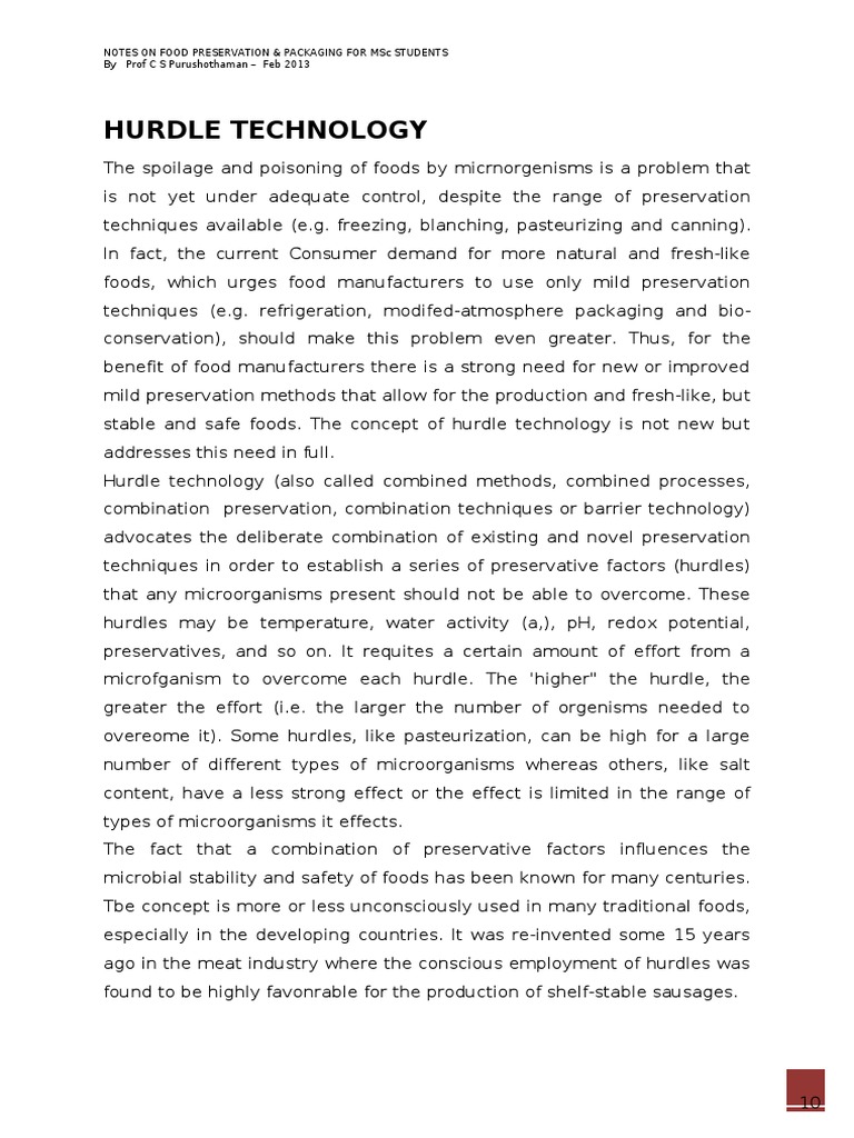 03 Hurdle Technology Notes | Food Preservation | Food Science