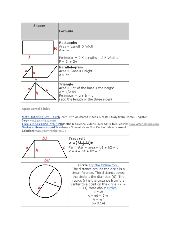 Area of Shapes | PDF | Area | Volume