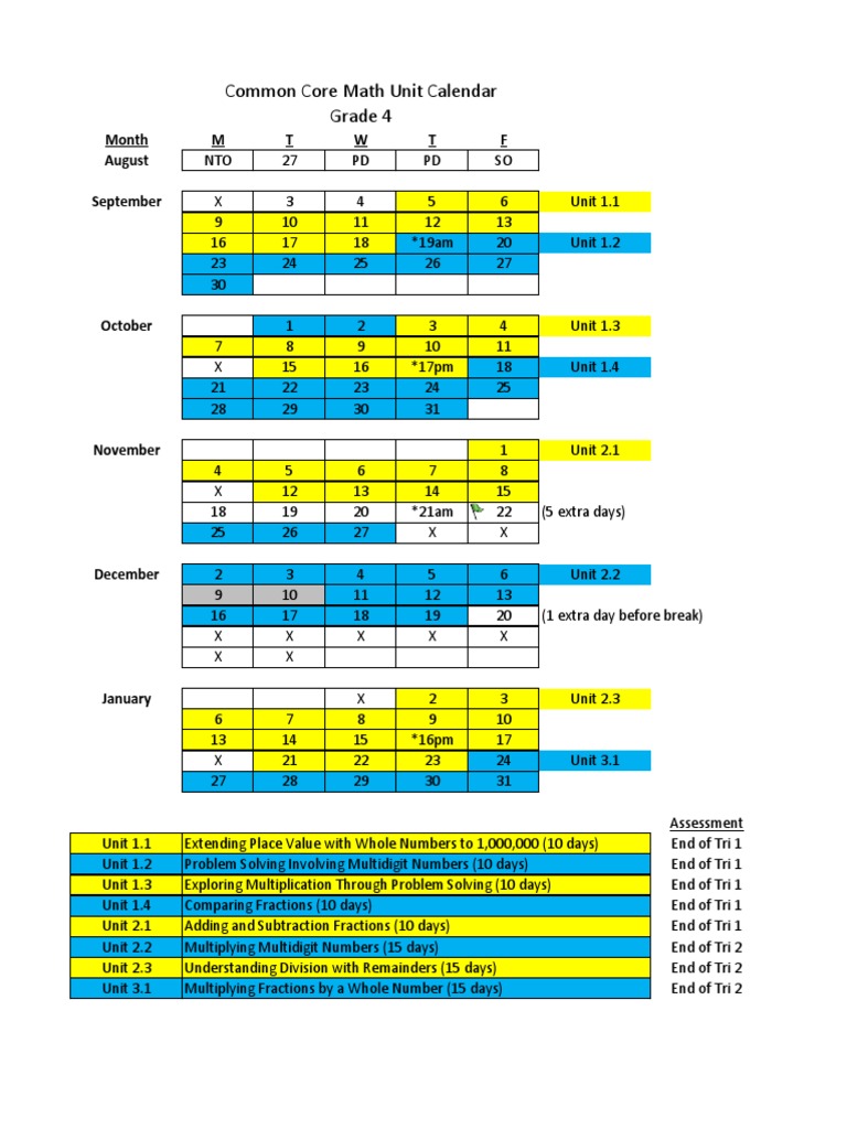 Grade 4 Common Core Math Calendar | PDF
