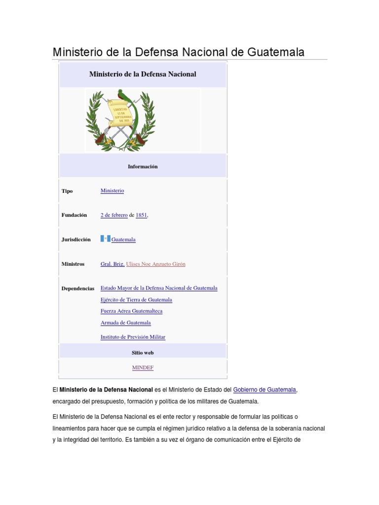 Ministerio de La Defensa Nacional de Guatemala | PDF | Guatemala | Gobierno