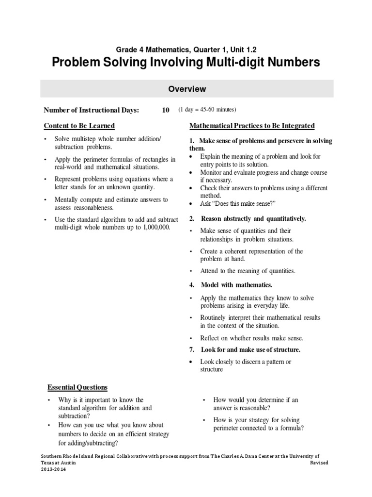 Grade 4 Math: Multi-Digit Problem Solving | PDF | Algorithms | Formula