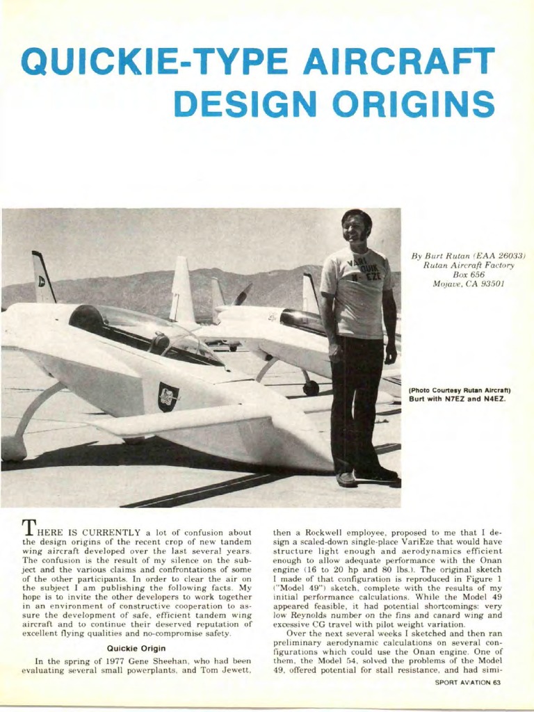Quickie aircraft design origins | PDF | Stall (Fluid Mechanics) | Airplane