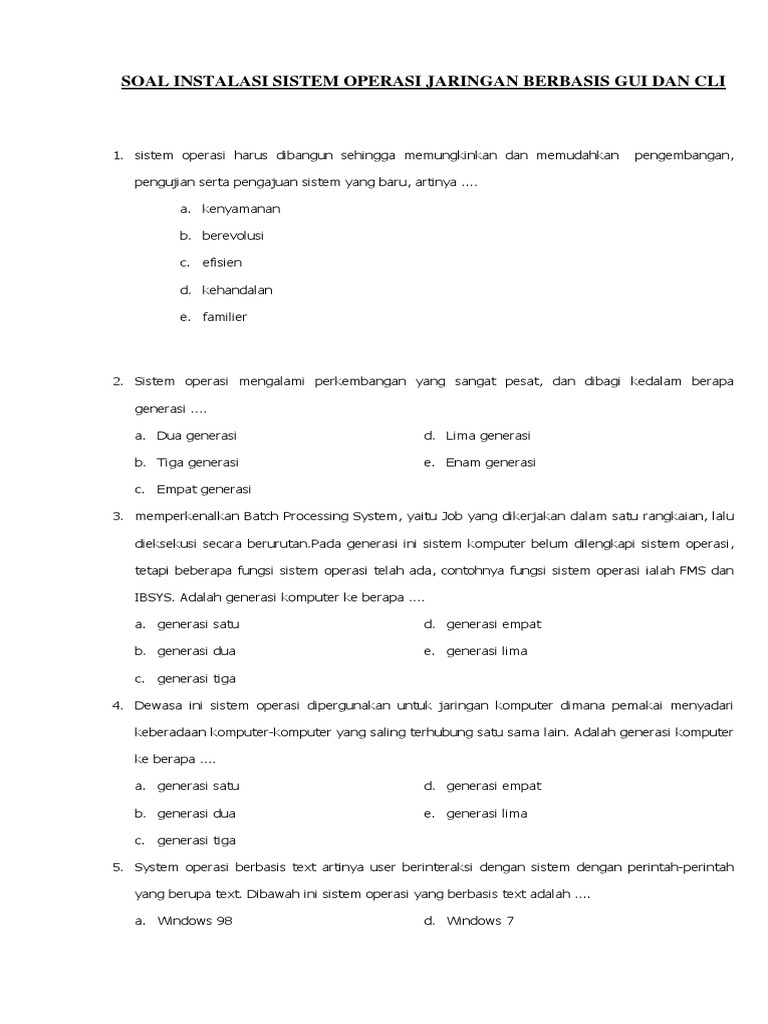 Soal Instalasi Sistem Operasi Jaringan Berbasis Gui Dan Cli | PDF