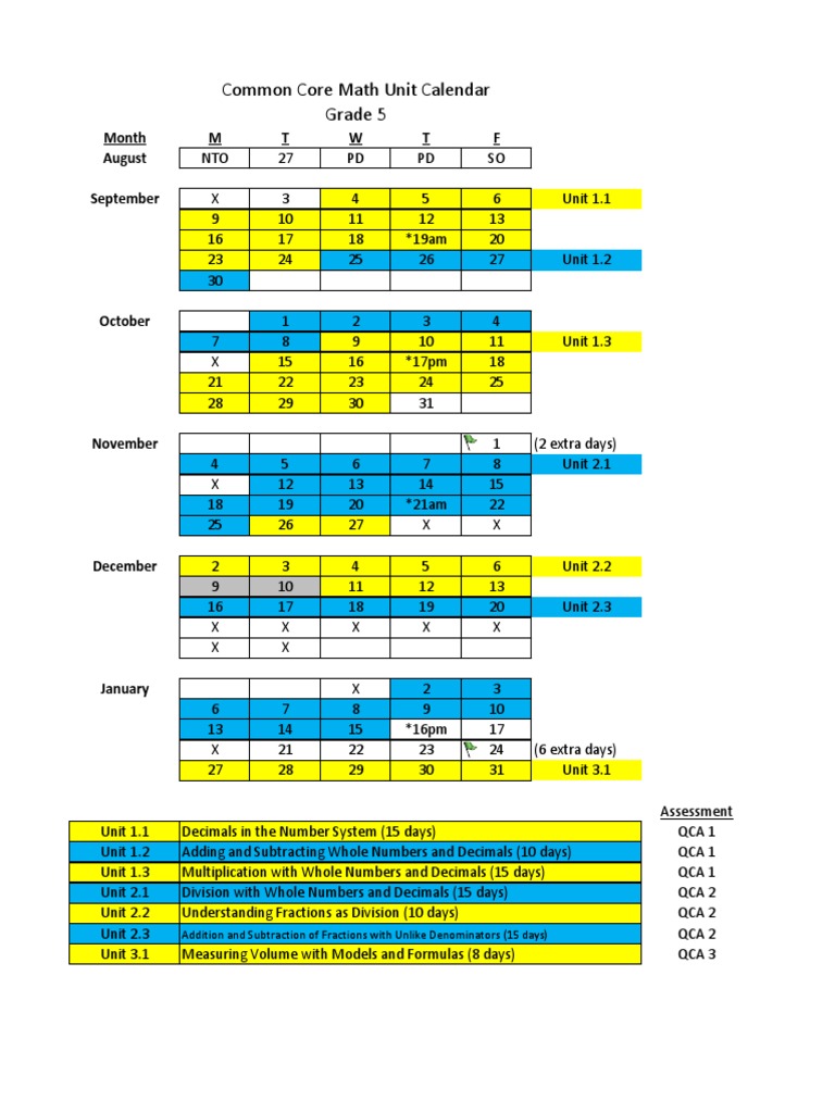 Grade 5 Math Unit Calendar | PDF | Science & Mathematics | Technology ...