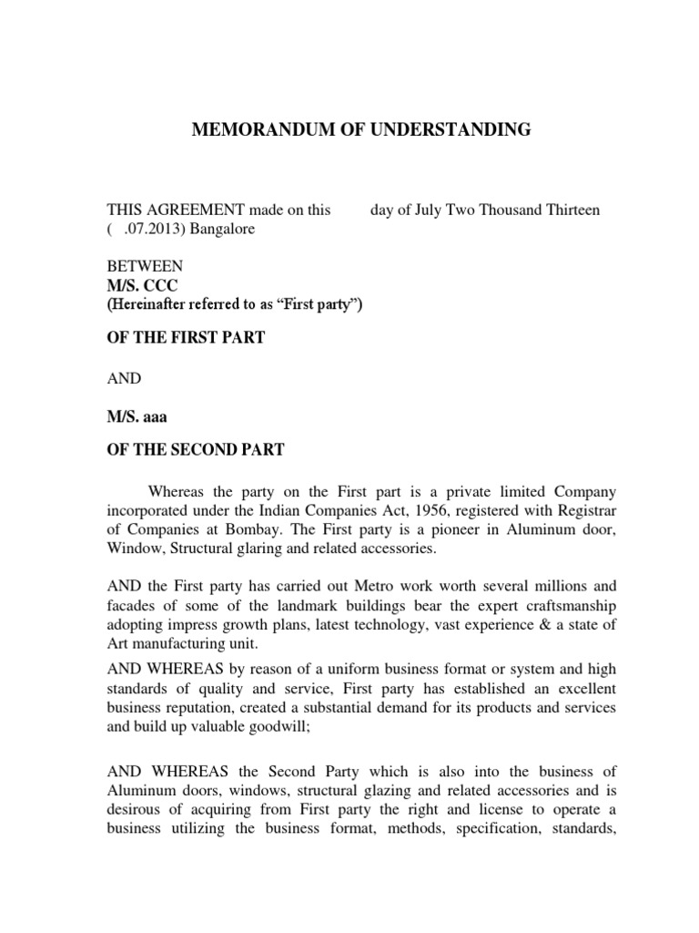 MOU for Aluminum Business Partnership | PDF | Royalty Payment | Advertising