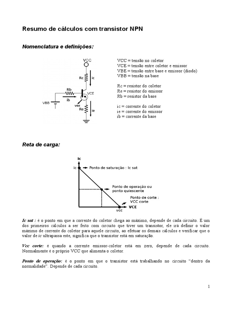 Transistor NPN Formulas e Calculos | PDF | Rede elétrica | Transistor