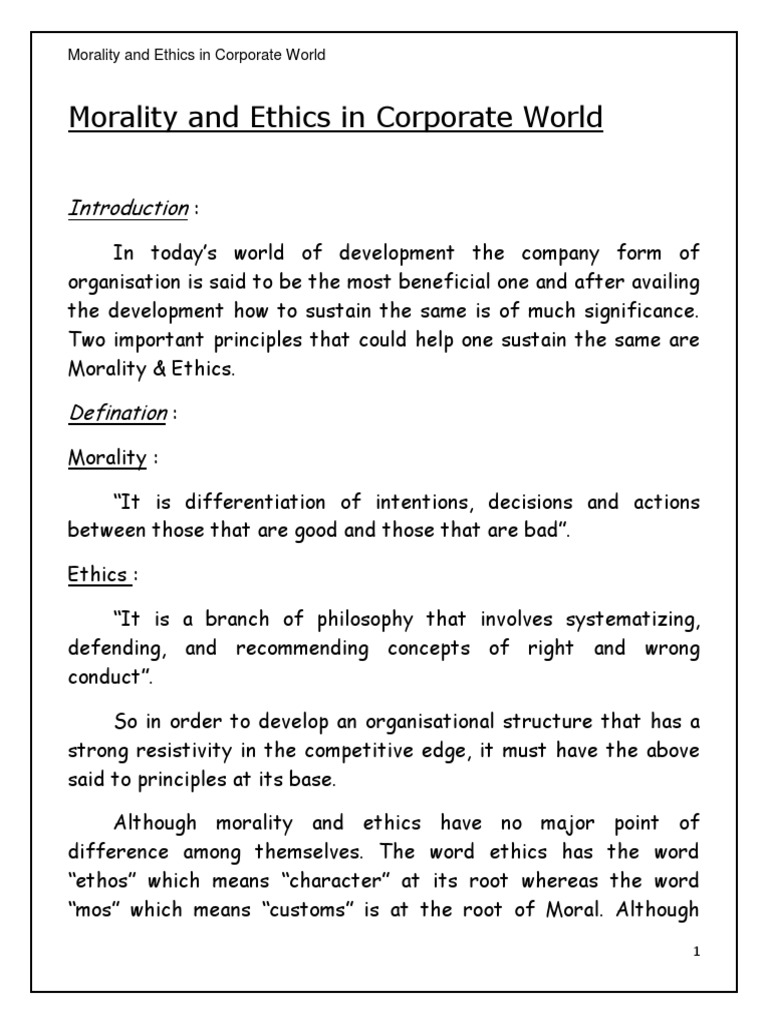 Morality and Ethics in Corporate World | PDF | Market Segmentation ...
