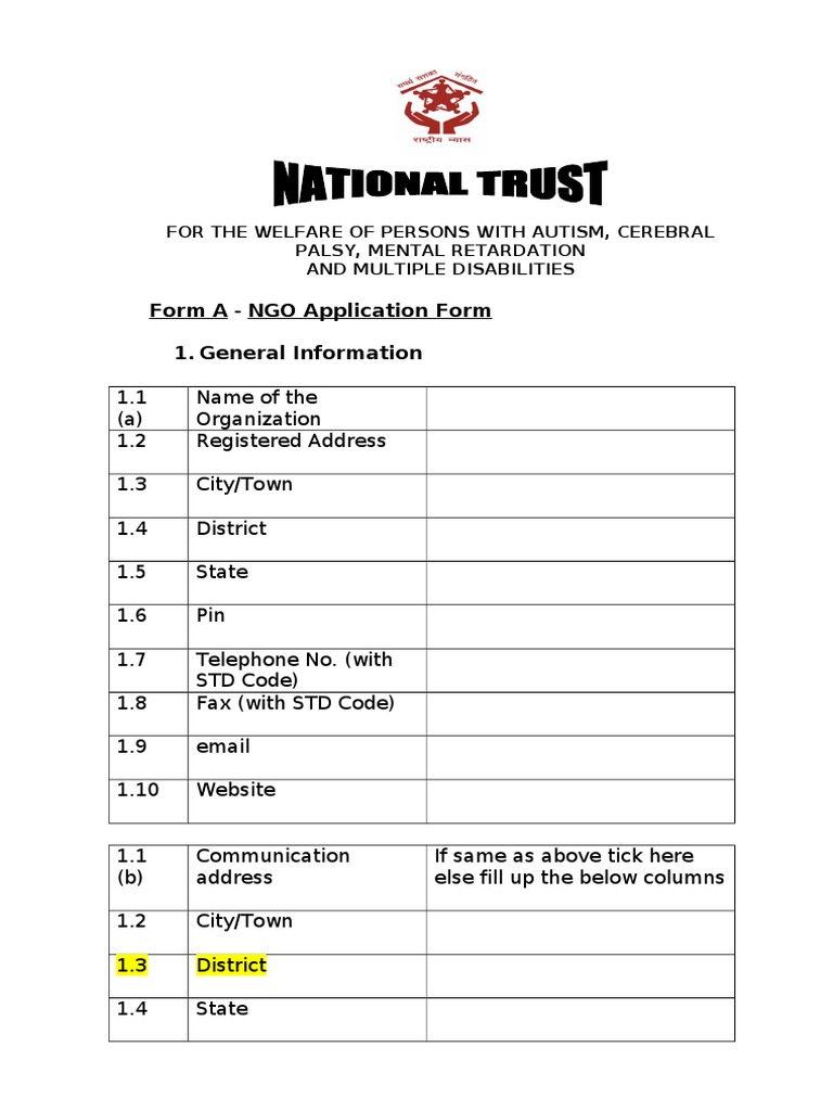 Form - A (NGO Proforma) | PDF | Further Education | Wellness