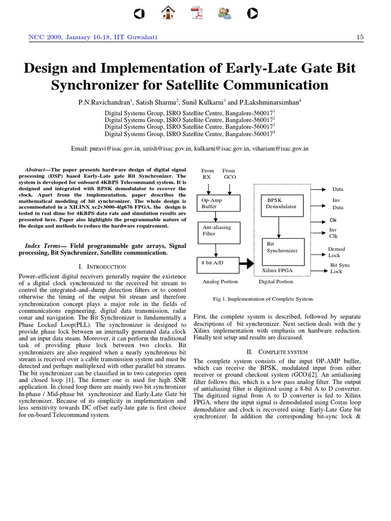 Design and Implementation of Early-Late Gate Bit Synchronizer For Satellite Communication | PDF ...