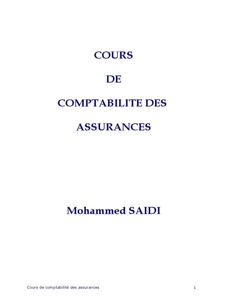 Cours de Comptabilité des Assurances | PDF | Assurance | Comptabilité