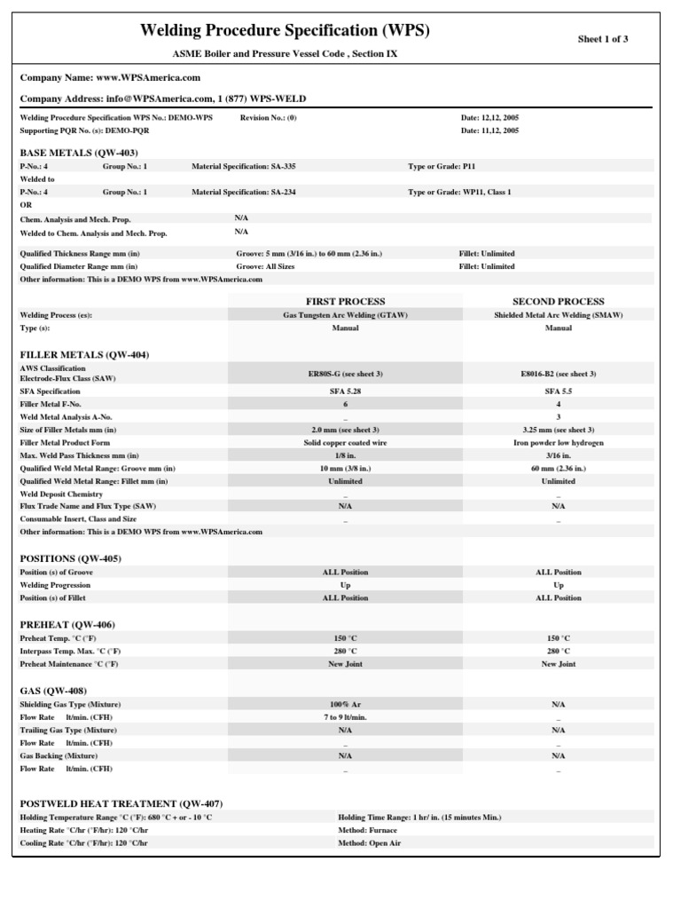 Asme Wps Demo | PDF