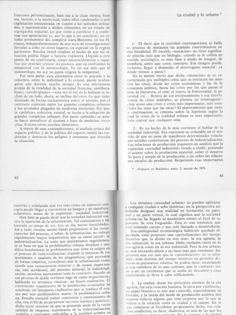 La Ciudad y Lo Urbano - Henri Lefebvre PDF | PDF | Sociedad | Dialéctico