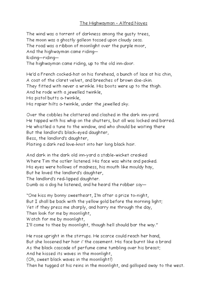 The Highwayman - Poem | PDF