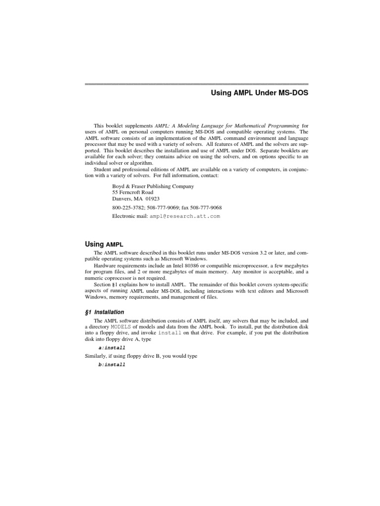 Using Under MS-DOS: Ampl Ms-Dos Ampl Ampl Ampl Ampl DOS | PDF | Command ...