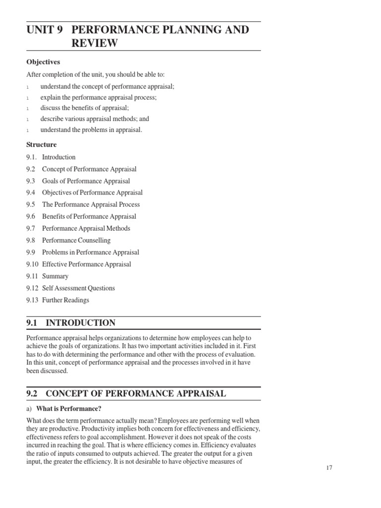 Unit 9 Performance Planning and Review: Objectives | PDF | Performance ...