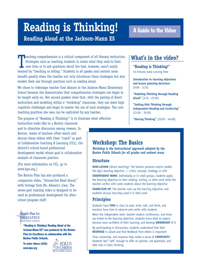 Reading Is Thinking Guide | PDF | Reading Comprehension | Reading (Process)