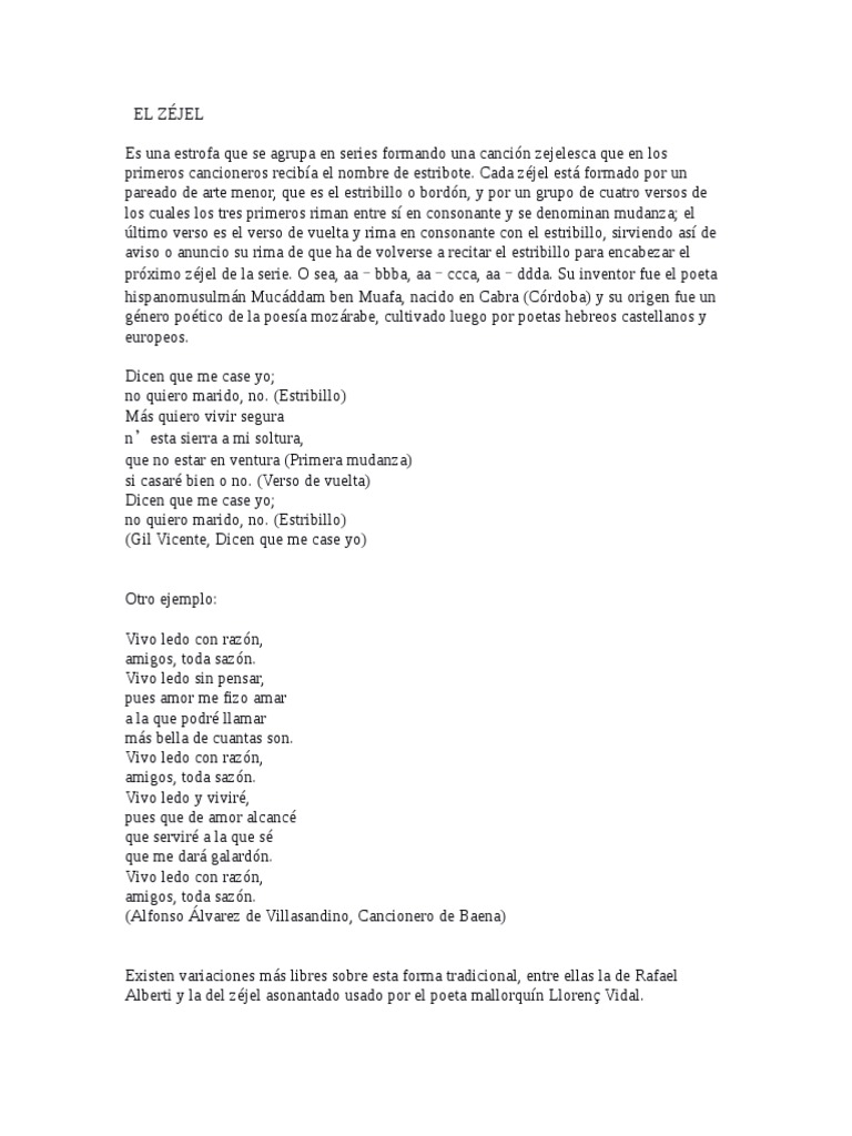 Estructura y ejemplos del zéjel | PDF | Poesía
