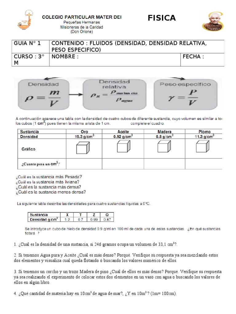 Guia 1 Fluidos (Densidad y Peso Esp) | PDF | Densidad | Aluminio