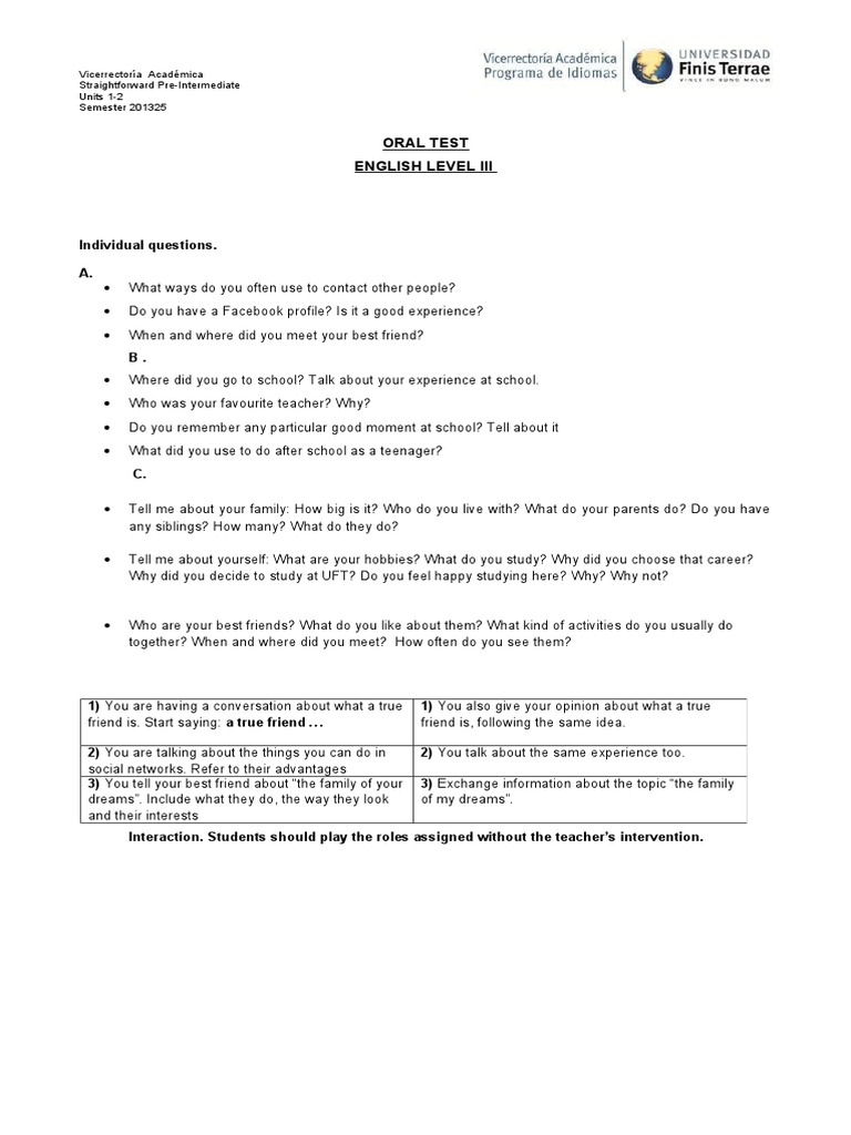 Oral Test Questions for English Level III | PDF | Career & Growth ...