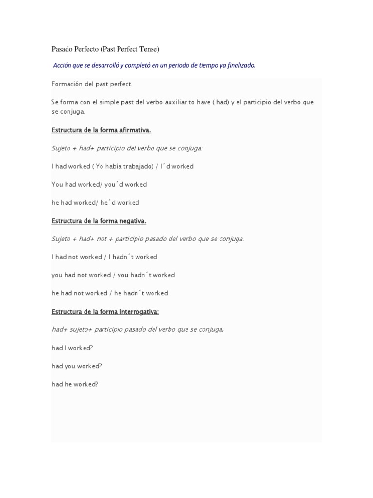 Estructura y uso del Past Perfect | PDF