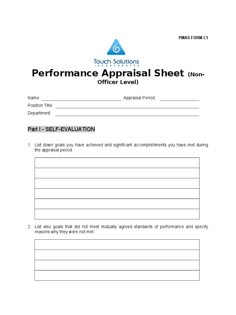 Pmas Form Template | Performance Appraisal | Industrial And ...