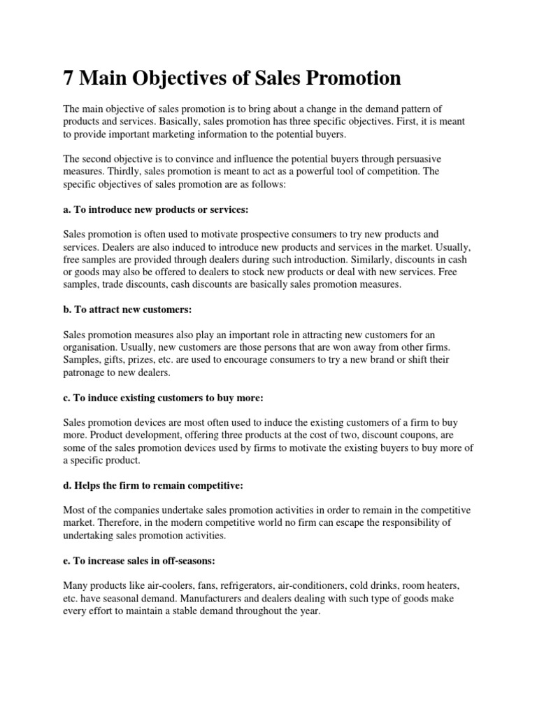 7 Main Objectives of Sales Promotion | PDF | Retail | Sales