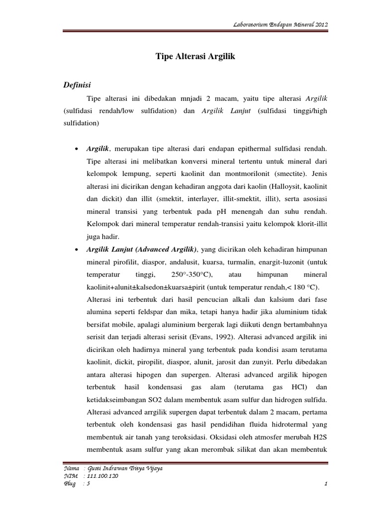Tipe Alterasi Argilik | PDF