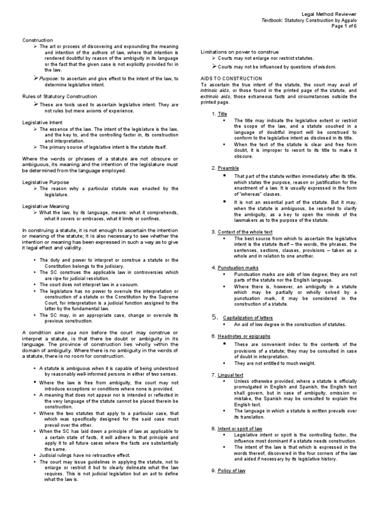 Agpalo Notes Statcon | PDF | Precedent | Statutory Interpretation