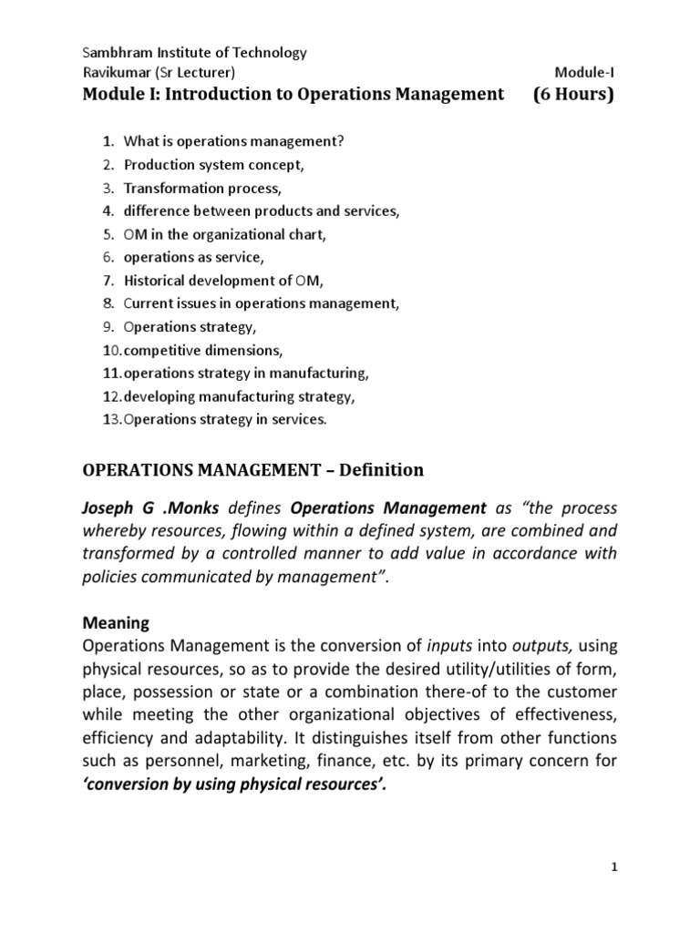 Module I: Introduction To Operations Management (6 Hours) | PDF