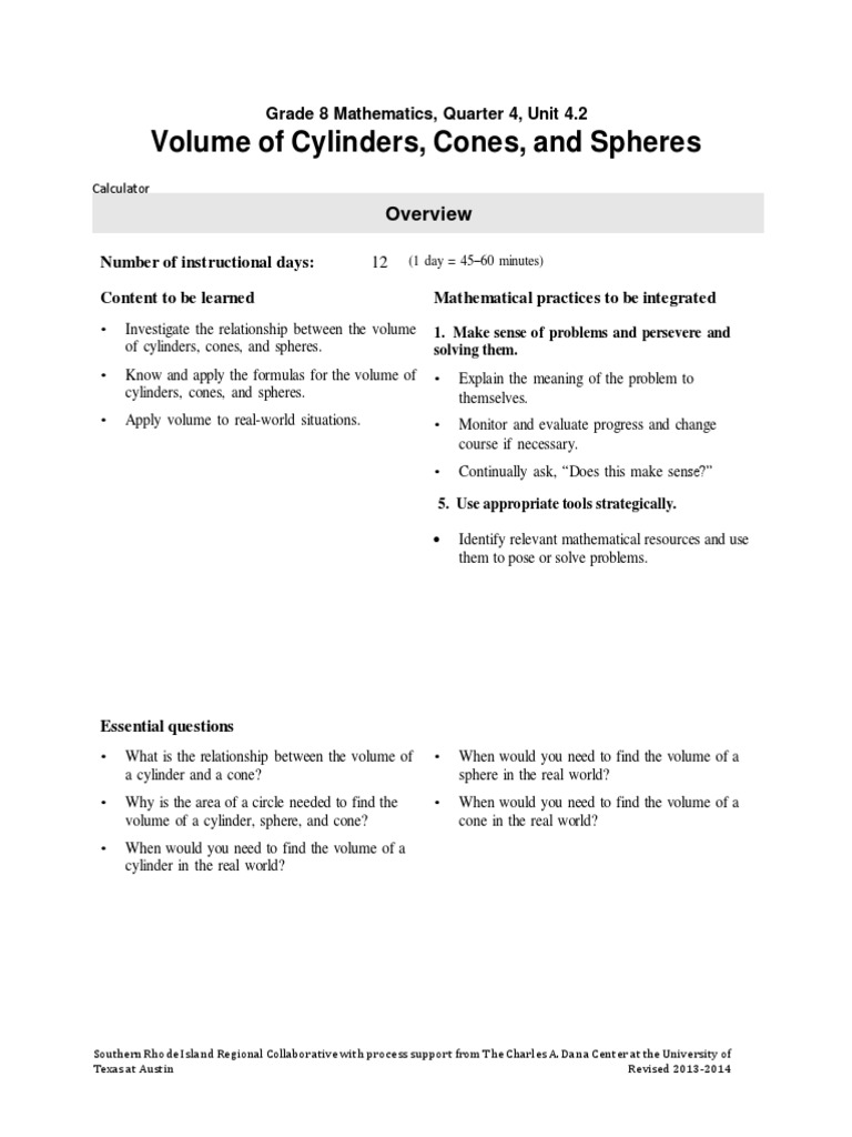 Grade 8 Volume of 3D Shapes Curriculum | PDF | Volume | Teaching ...