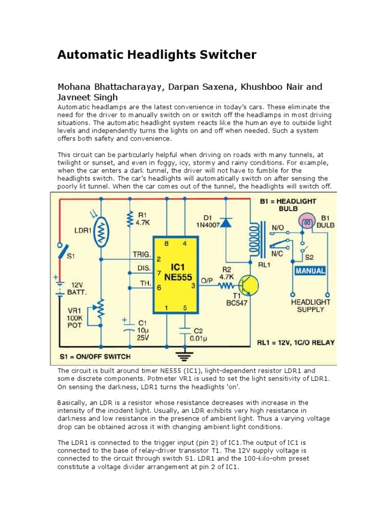 Automatic Headlight Switcher | PDF | Headlamp | Switch
