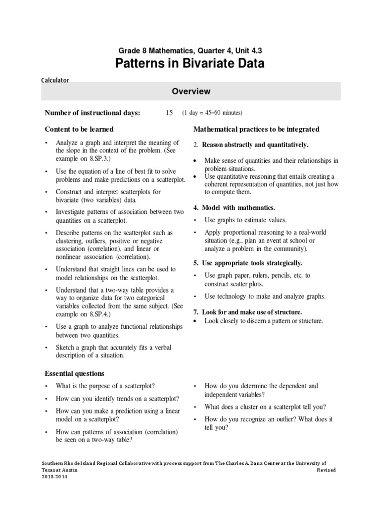 Grade 8 Bivariate Data Patterns Guide | PDF | Scatter Plot ...