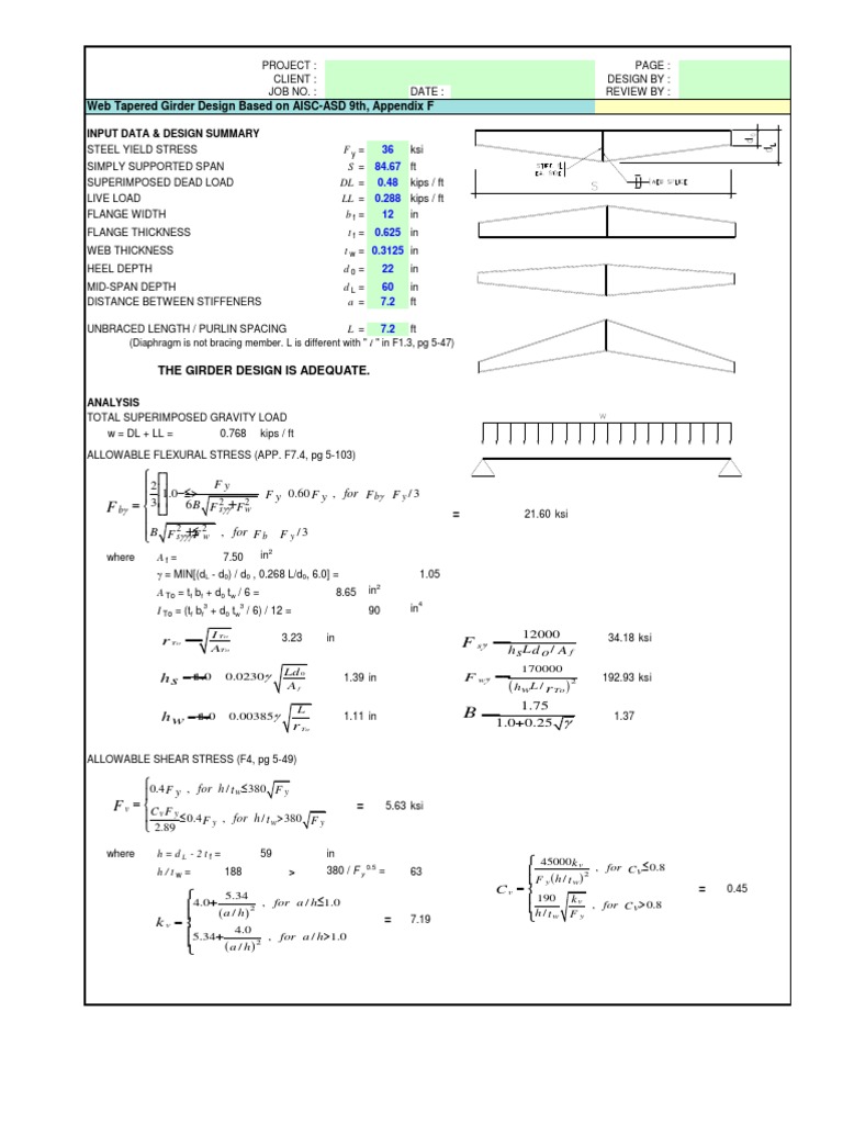 Web Tapered Girder Design Based On AISC-ASD 9th, Appendix F | Download Free PDF | Civil ...