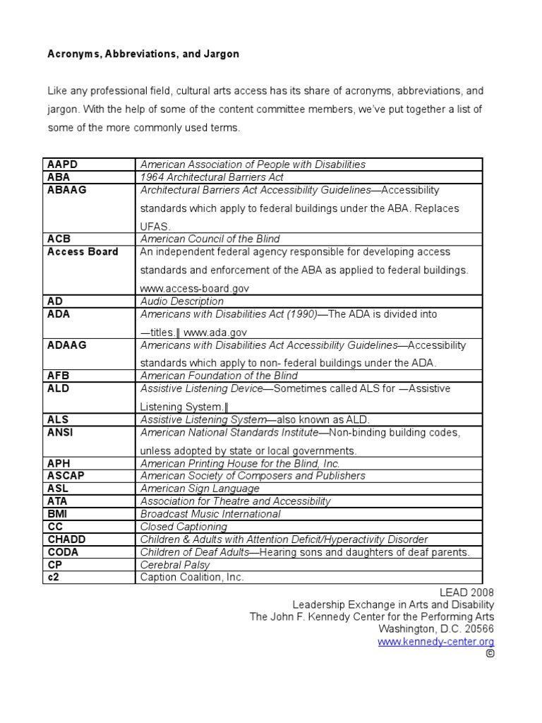 Acronyms Abbreviations Jargon | PDF | Americans With Disabilities Act ...