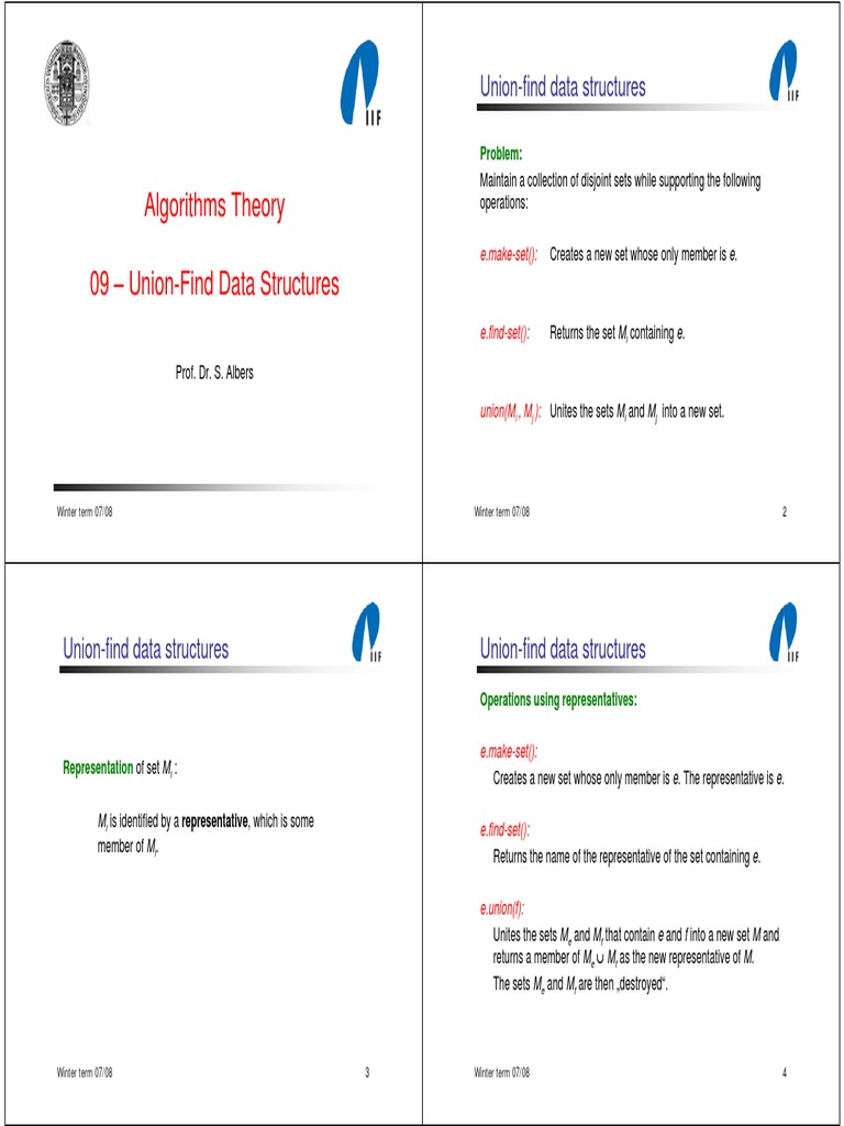 Algorithms Theory 09 - Union-Find Data Structures | PDF | Algorithms | Computer Programming