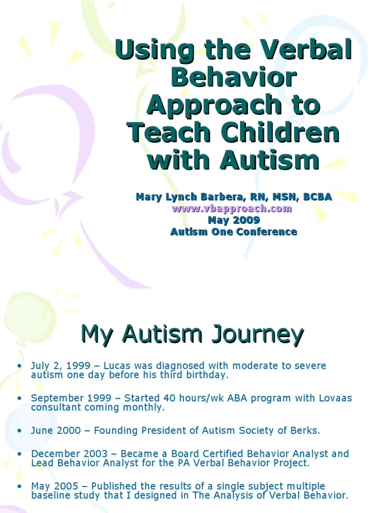 Using The Verbal Behavior Approach To Teach Children With Autism | PDF ...