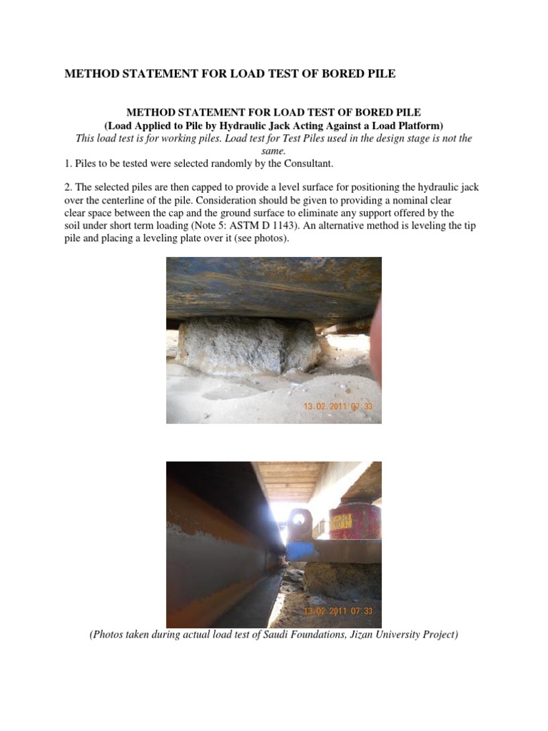Method Statement For Load Test of Bored Pile | PDF | Deep Foundation ...