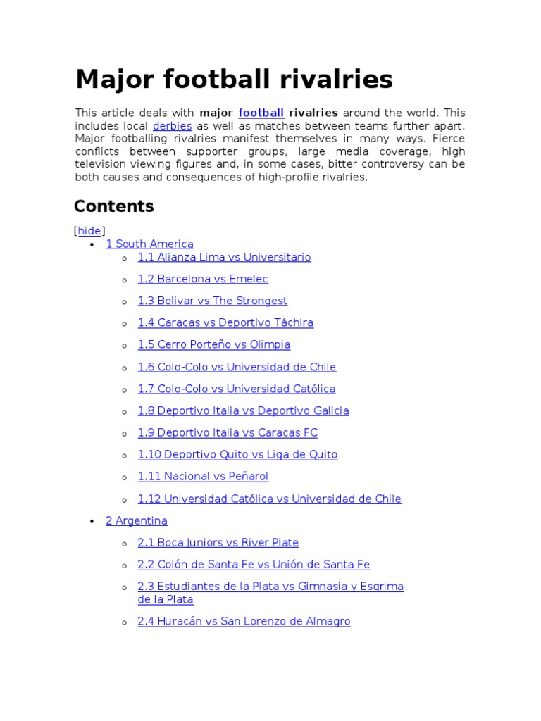 Major Football Rivalries | PDF | Team Sports | Association Football Teams